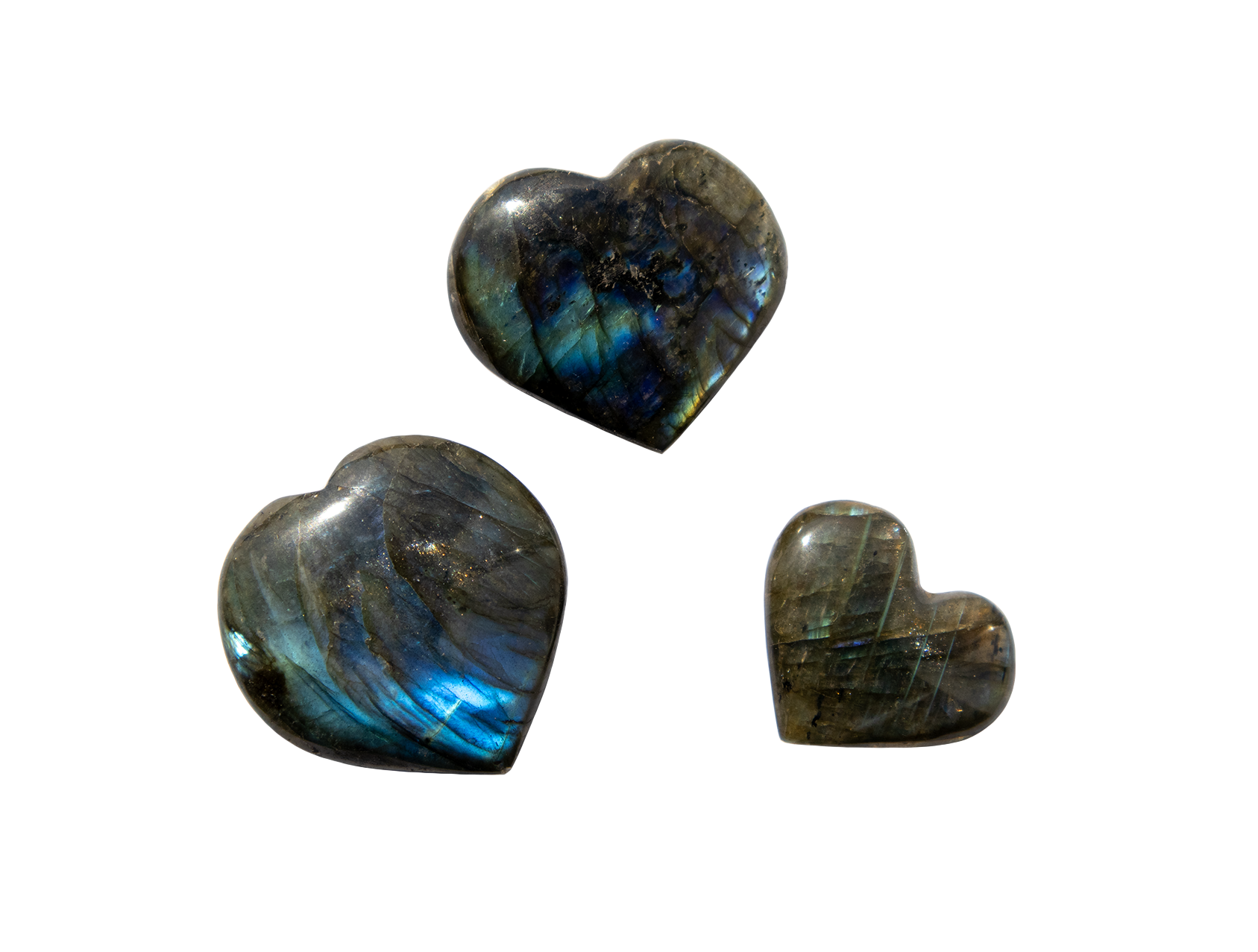 Small Labradorite hearts - The Lizzadro Museum of Lapidary Art